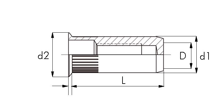 TUERCA REMACHABLE ACERO BRALO RANURADA BAJA FONDO CERRADO